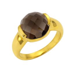JAMELLI Damen Fingerring "925 Silber vergoldet Rauchquarz 12mm", 054 (17,2), Silber 925 (Sterlingsilber), gelb, Silber 925 (Sterlingsilber),