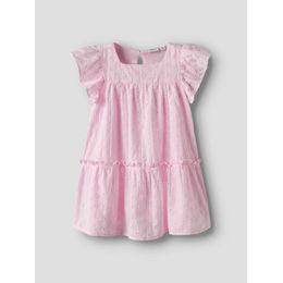 name it M&auml;dchen Spitzenkleid "NMFDETINES SS DRESS", rosa, Gr. 122, Jacquardmuster, Spitze, Obermaterial: 100% Baumwolle, Kleider