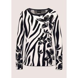 Madeleine Mode MADELEINE Damen Longpullover "Strickpullover Intarsienpullover mit Zebra- und Blumenmuster", schwarz, Modern, Gr. 40, Obermaterial: 50% Baumwolle CO.