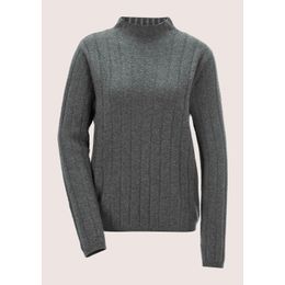 Madeleine Mode MADELEINE Damen Longpullover "Kaschmirpullover Luxuri&ouml;ser Strickpullover mit Stehkragen", grau, Modern, Gr. 44, Obermaterial: 100% Kaschmir WS.,
