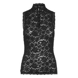 Spitzentop rosemunde "Delicia lace top", Damen, Gr. L, schwarz, Spitze, Obermaterial: 50% Baumwolle, 48% Polyamid, 2% Elasthan, figurbetont h&uuml;ftlang, ohne Ausschnitt, Tops Spitzentop, aus elastischer Baumwollspitze mit Stehkragen und Knopfleiste
