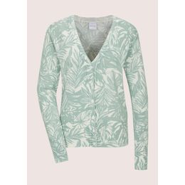 Madeleine Mode MADELEINE Damen Strickjacke "Strickjacke Elegante Feinstrickjacke mit Print, V-Ausschnitt", wei&szlig;, Modern, Gr. 40, Obermaterial: 71% Viskose CV. 29%