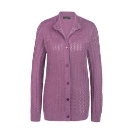 GOLDNER Damen Strickjacke "Kurzgr&ouml;&szlig;e Ajourstrickjacke", lila, Gr. 22, Obermaterial: 100% Polyacryl PAN., Strickjacken, H&uuml;bsche Strickbl&uuml;ten mit