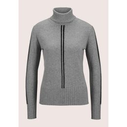 Madeleine Mode MADELEINE Damen Longpullover "Kaschmirpullover Moderner Wollpullover mit Ajour-Muster", schwarz, Modern, Gr. 44, Obermaterial: 90% Schurwolle WV. 10%