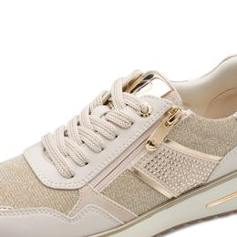 Marco Tozzi Damen Keilsneaker, Gr. 39, beige, Lederimitat, Textil, gl&auml;nzend, kontrastfarbene Details, Schuhe, Freizeitschuh, Halbschuh, Schn&uuml;rer,