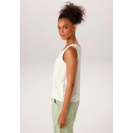 Aniston CASUAL Damen Blusentopwollwei&szlig;, Gr. 38, Leinenoptik, unifarben, Web, Obermaterial: 100% Polyester, Blusen, in Leinen-Optik