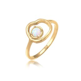 Elli Damen Fingerring "Synthetischer Opal 925 Sterling Silber vergodlet", 58mm,mit Steinen, Silber 925 (Sterlingsilber), 1,3mm, gold, Silber 925