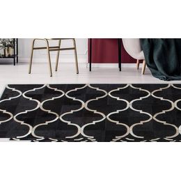 Fellteppich Kayoom, B:80cm H:8mm L:150cm, schwarz, Leder, Teppiche, "Lavish 310 Lederteppich", Patchwork-echtes Leder-Fell, Wohnzimmer
