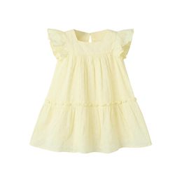 name it M&auml;dchen Spitzenkleid "NMFDETINES SS DRESS", gelb, Gr. 122, Jacquardmuster, Spitze, Obermaterial: 100% Baumwolle, Kleider