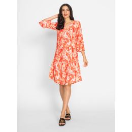 Heine Damen Druck-Kleid, Orange, Gr. 42, Druckkleider, Material: Viskose
