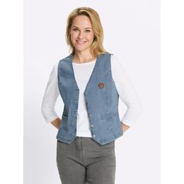 Classic Basics Damen Jeansweste, blau, Gr. 48, gemustert, gestreift, 81% Baumwolle, 17% Polyester, 2% Elasthan, Westen