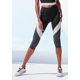 active by Lascana LASCANA ACTIVE Damen Caprileggings, schwarz, Gr. S, unifarben mit Farbeins&auml;tzen, Single Jersey, Obermaterial: 95% Baumwolle, 5% Elasthan, Hosen,