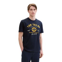 Tom Tailor Herren T-Shirt, blau, Gr. S, bedruckt, Single Jersey, Obermaterial: 100% Baumwolle, Shirts, mit gro&szlig;em Logofrontprint