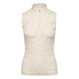 Spitzentop rosemunde "Delicia lace top", Damen, Gr. L, wollwei&szlig;, Spitze, Obermaterial: 50% Baumwolle, 48% Polyamid, 2% Elasthan, figurbetont h&uuml;ftlang, ohne Ausschnitt, Tops Spitzentop, aus elastischer Baumwollspitze mit Stehkragen und Knopfleiste