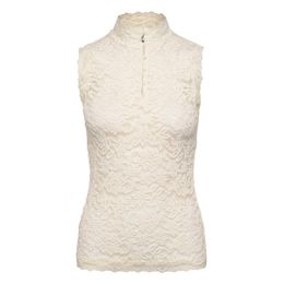 Spitzentop rosemunde "Delicia lace top", Damen, Gr. L, wollwei&szlig;, Spitze, Obermaterial: 50% Baumwolle, 48% Polyamid, 2% Elasthan, figurbetont h&uuml;ftlang, ohne Ausschnitt, Tops Spitzentop, aus elastischer Baumwollspitze mit Stehkragen und Knopfleiste