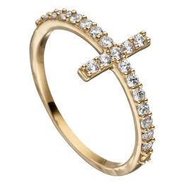 Jobo Damen Fingerring "Ring mit Kreuz", 52, Gelbgold 333, gold, Gelbgold 333, Fingerringe, 333 Gold mit 19 Zirkonia