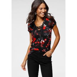 Laura Scott Damen T-Shirt, schwarz, Gr. 36, bedruckt, gebl&uuml;mt, gemustert, mehrfarbig, Jersey, Obermaterial: 95% Viskose, 5% Elasthan, Shirts,