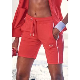 H.I.S. H.I.S Damen Bermudas "kurze sportliche Hose mit Logostickerei", Gr. 52, rot, Interlock, Obermaterial: 60% Baumwolle, 40% Polyester, bestickt,