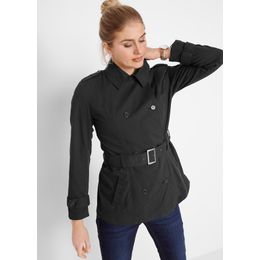 bonprix Kurzer Trenchcoat, schwarz, Gr.36, Kurzer Trenchcoat aus Baumwolle mit Bindeg&uuml;rtel, aus 100% Baumwolle
