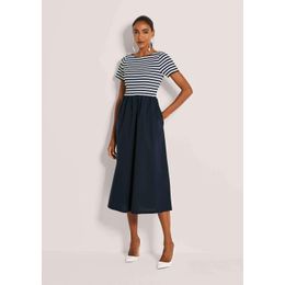 Madeleine Mode MADELEINE Damen Midikleid "Jerseykleid Baumwollkleid mit Streifendetails", blau, Modern, Gr. 48, Obermaterial: 95% Baumwolle CO. 5% Elasthan EL.,
