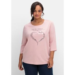 sheego Gro&szlig;e Gr&ouml;&szlig;en 3/4-Arm-Shirt mit Herz-Motiv, hortensie-schwarz, Gr&ouml;&szlig;e 50 - Damen