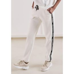 Damen Sweathose, French Connection, Gr. 40, wei&szlig;, Sweatware, Obermaterial: 60% Baumwolle, 40% Polyester, unifarben mit Farbeinsatz, Hosen, mit