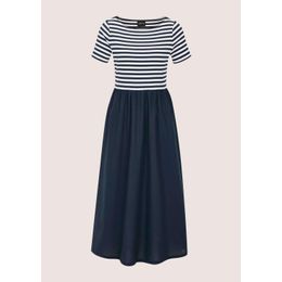 Madeleine Mode MADELEINE Damen Midikleid "Jerseykleid Baumwollkleid mit Streifendetails", blau, Modern, Gr. 44, Obermaterial: 95% Baumwolle CO. 5% Elasthan EL.,