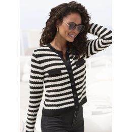 Lascana Damen Strickjacke, schwarz-wei&szlig;, Gr. 44, gestreift, Strick, Obermaterial: 89% Polyacryl, 6% Polyester, 5% Elasthan, Strickjacken, mit