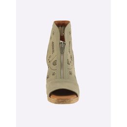 Heine Damen Sandalette, Gr. 35, beige, Leder, Rindsleder, Veloursleder, Schuhe