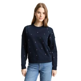Sweatshirt Tom Tailor Denim, Damen, Gr. M, navy pink heart embroidery, Sweatware, Obermaterial: 100% Baumwolle, bedruckt, loose fit normal, Rundhals, Rippb&uuml;ndchen, Sweatshirts Sweatshirt, mit All-Over Print