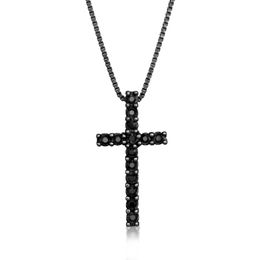 Lange Kette Kuzzoi "Halskette Kreuz Kristalle Religion 925 Silber" Gr. 45, schwarz, Halsketten, Herren, 45, ohne Stein, Silber 925 (Sterlingsilber), Lange Kette