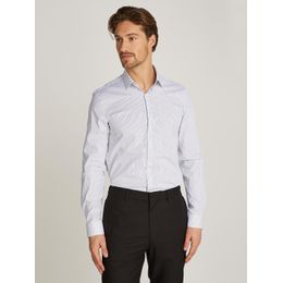 Langarmhemd Calvin Klein "POPLIN STRIPE SLIM SHIRT", Herren, Gr. 44, N-Gr, blau (medieval blau), Web, Obermaterial: 97% Baumwolle, 3% Elasthan, unifarben, slim fit, Hemden Langarmhemd, in gesteifter Optik