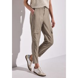 Paperbag-Hose Street One, Damen, Gr. 34, L&auml;nge 28, grau (vintage stone), Web, Obermaterial: 68% Lyocell, 32% Viskose, unifarben, lang, Hosen Paperbag-Hose, im Cargo-Look