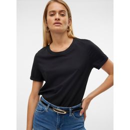 V&eacute;ro Moda Rundhalsshirt VERO MODA "VMPAULA", Damen, Gr. S, schwarz, Jersey, Obermaterial: 100% Baumwolle, unifarben, Basic, figurumspielend h&uuml;ftlang, Rundhals, Aufschlag, Shirts Rundhalsshirt