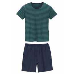 Pyjama Le Jogger, Jungen, Gr. 158/164, blau (petrol, marine), Jersey, Obermaterial: 100% Baumwolle, gestreift, Basic, l&auml;ssig geschnitten kurz, Rundhals, abgesteppte Kante, Homewear-Sets Pyjama, Schlafanzug mit gestreiftem Oberteil, Topseller