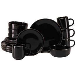 Kombiservice Creatable "Nordic Festive, Service 16-tlg.", schwarz, 16, Steinzeug, Geschirr-Sets, Kombiservice, Minimalistisches Design, Dezente goldene Akzente