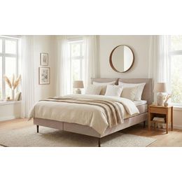 Bett "ERIK Boxbett mit Bonnell-/Taschen-Federkernmatratze, Breite 160/180cm", beige, B:200cm H:113cm L:209cm, 100% Polyester, LeGer Home by Lena Gercke, Betten, Bett, wahlweise H&auml;rtegrad der Matratze H2/H3/H4, Polsterbett mit/ohne Topper