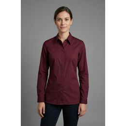 Langarmbluse bonprix "Long-Stretch-Bluse", Damen, Gr. 46, rot (ahornrot), Obermaterial: 72% Baumwolle, 26% Polyamid, 2% Elasthan, festlich, loose fit, Blusen Langarmbluse, lockere Passform, mit Stehkragen, mit verdeckter Knopfleiste