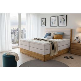 Boxspringbett Home Affaire "Evelina, Doppelbett, Polsterbett, Komfortbett, 160 & 180 cm", cremewei&szlig;, B:184cm L:210cm, 94% PES, 6% Nylon, Komplettbetten, Boxspringbett, inkl. 6 cm Topper, zwei Bettk&auml;sten, Taschen-Federkernmatratze in H3
