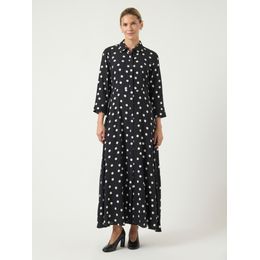 Hemdblusenkleid Y.A.S "YASSAVANNA LONG SHIRT DRESS", Damen, Gr. XS, N-Gr, schwarz aop:wei&szlig; dots, Web, Obermaterial: 100% Viskose, bedruckt, relaxed fit lang, Kleider Hemdblusenkleid, Sommerkleid, mit 3/4 &Auml;rmel