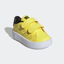Klettschuh adidas Sportswear "ADVANTAGE SMILEY CF I", M&auml;dchen, Gr. 22, gelb (bright gelb, core schwarz, cloud wei&szlig;), Synthetik, Textil, Schuhe Klettschuh, Design auf den Spuren des adidas Stan Smith, f&uuml;r Kinder
