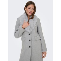 Langmantel Only "ONLANNIE LIFE FUR COLLAR COAT CC OTW", Damen, Gr. S, light grau melange, Web, Obermaterial: 80% Polyester, 20% Wolle, unifarben, regular fit lang, M&auml;ntel Langmantel