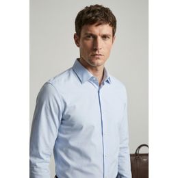 Businesshemd Calvin Klein "SLIM ESNTL POPLIN NOS STR SLD", Herren, Gr. 45, N-Gr, blau (calm blau), Web, Obermaterial: 97% Baumwolle, 3% Elasthan, unifarben, slim fit h&uuml;ftlang, Rundhals, eingesetzt 1-Knopf-Manschette, Hemden Businesshemd, Mit Monogramm-Stickerei