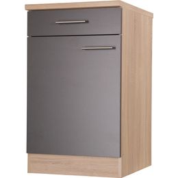 Unterschrank respekta "Merle", grau, B:50cm H:84,8cm T:60cm, Schr&auml;nke, Unterschrank, Breite 50 cm, Soft-Close, Griffe aus Metall, 85 cm Arbeitsh&ouml;he