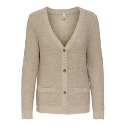 Strickjacke Only "ONLGEENA LS BUTTON CARDIGAN KNT", Damen, Gr. L, beige (simply taupe), Strick, Obermaterial: 65% Polyacryl, 35% Polyamid, unifarben, regular fit, V-Ausschnitt, Rippb&uuml;ndchen, Strickjacken Strickjacke
