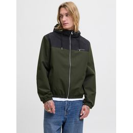 Jack & Jones Blouson JACK & JONES "JJELEGACY LIGHT JACKET HOOD NOOS", Herren, Gr. M, schwarz (rosin detail:schwarz blocking), Web, Obermaterial: 100% Polyester, regular fit taillenbedeckt, ohne Ausschnitt, elastischer Bund, Jacken Blouson, mit Logo Schriftzug