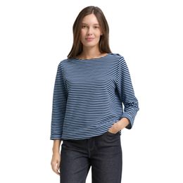Langarmshirt Tom Tailor "Loose", Damen, Gr. M, blau navy regular stripe, Single Jersey, Obermaterial: 75% Baumwolle, 20% Polyester, 5% Elasthan, gestreift, loose fit taillenbedeckt, Rundhals, Umschlagsaum, Shirts Langarmshirt, mit Kn&ouml;pfen an der Schulter