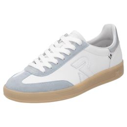 Sneaker RIEKER SPORT "San Diego Swing2GO", Damen, Gr. 45, blau (wei&szlig;, hellblau), Leder, Veloursleder, Schuhe Sneaker, Retro-Sneaker, Freizeitschuh, Halbschuh mit herausnehmbarem Fu&szlig;bett