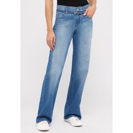 Relax-fit-Jeans Angels "LIZ CITY", Damen, Gr. 44, L&auml;nge 28, blau (light blau used), Denim/Jeans, Obermaterial: 79% Baumwolle, 19% Polyester, 2% Elasthan, weit lang, Jeans Relax-fit-Jeans, weite Passform, mit integriertem G&uuml;rtel, aus Baumwollmischung