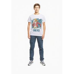 T-Shirt name it "NKMJOB ONEPIECE NREG SS TOP NOOS VDE", Jungen, Gr. 134/140, wei&szlig; (hellwei&szlig;), Jersey, Obermaterial: 100% Baumwolle, bedruckt, relaxed fit normal, Rundhals, Shirts T-Shirt